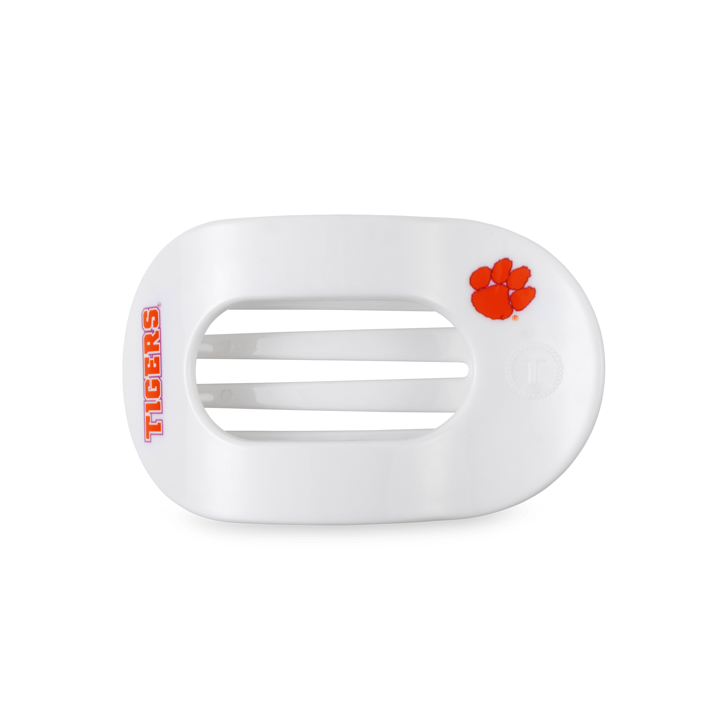 Go Tigers! Medium Flat Round Hair Clip in White and Orange | TELETIES